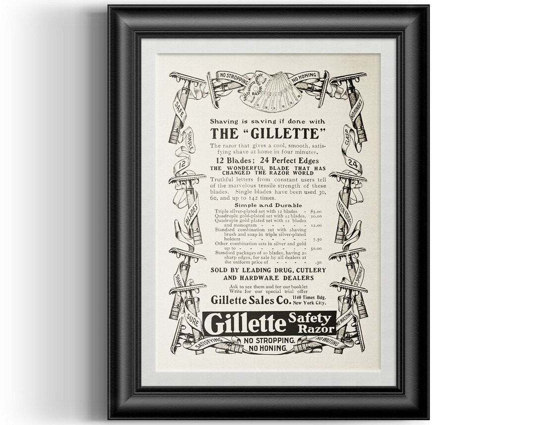 Vintage Gillette Old Type Single Ring Safety Razor Newspaper Advert ...