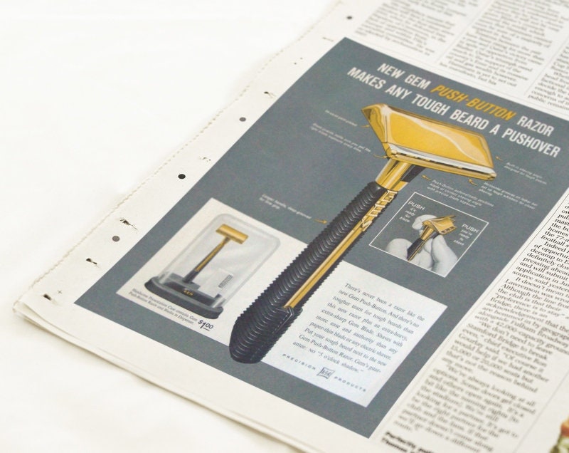 Vintage Gem Push-button Single Edge Safety Razor Advert Print - Etsy