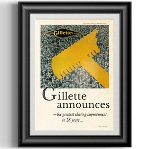 Vintage Gillette New Long Comb Razor Poster Print, Remastered and ...