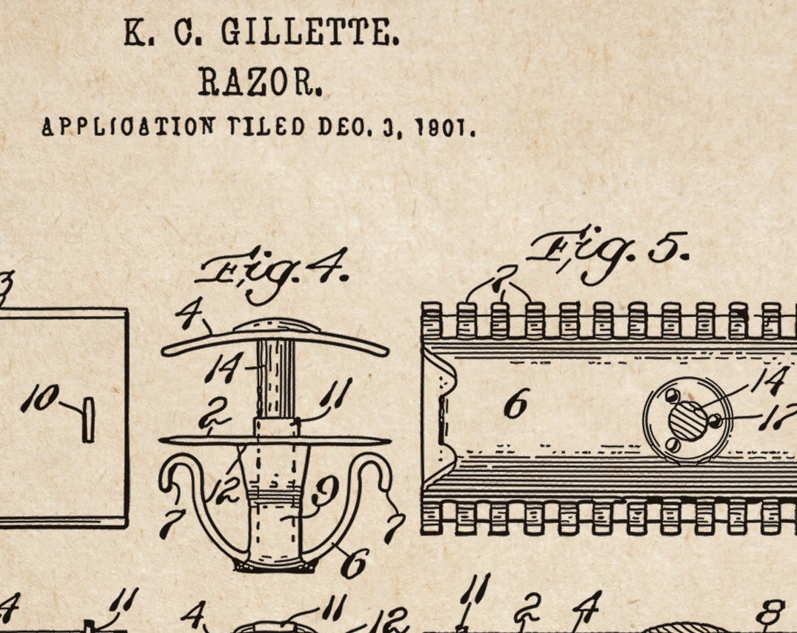 Vintage Gillette Razor Patent Poster Print, Remastered Barber Shop Man ...