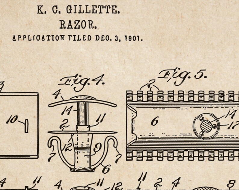 Vintage Gillette Razor Patent Poster Print, Remastered Barber Shop Man ...