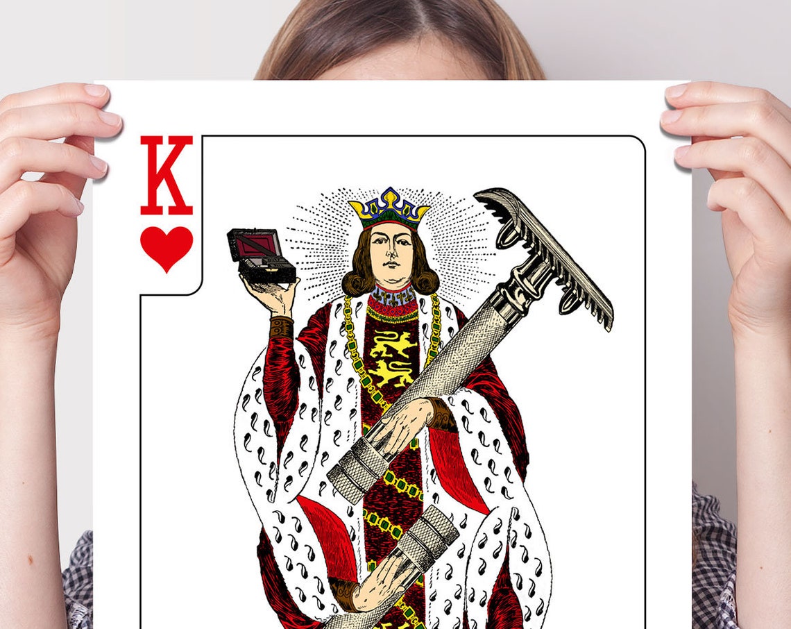 The King playing card poster print in all 4 color suits | Etsy