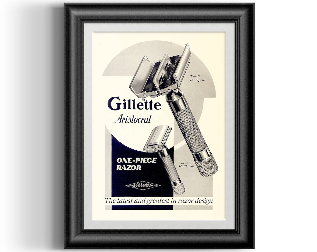 Vintage Gillette Aristocrat Twist to Open TTO Razor Advert Poster Print ...