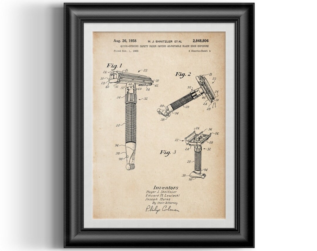Gillette Toggle Adjustable Safety Razor Patent Print, Remastered and ...