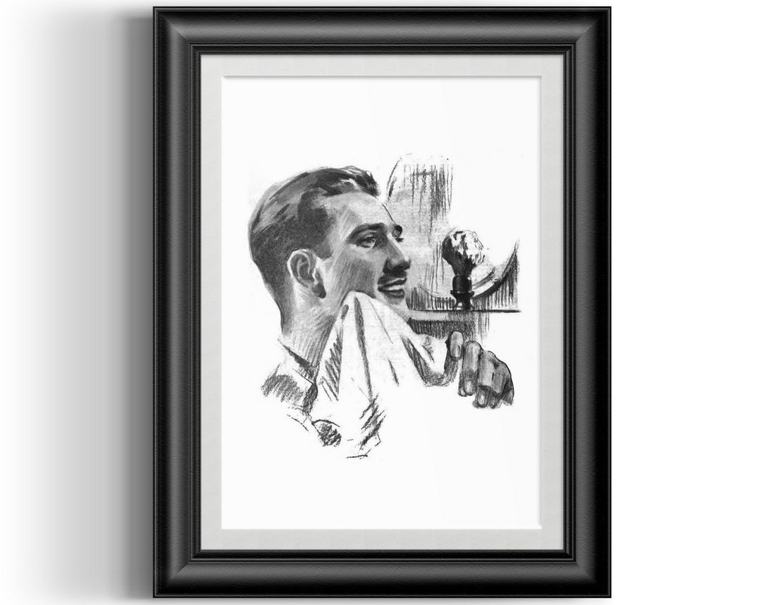 Barber Art Vintage Portrait of a Clean Shaven Man, Professionally ...