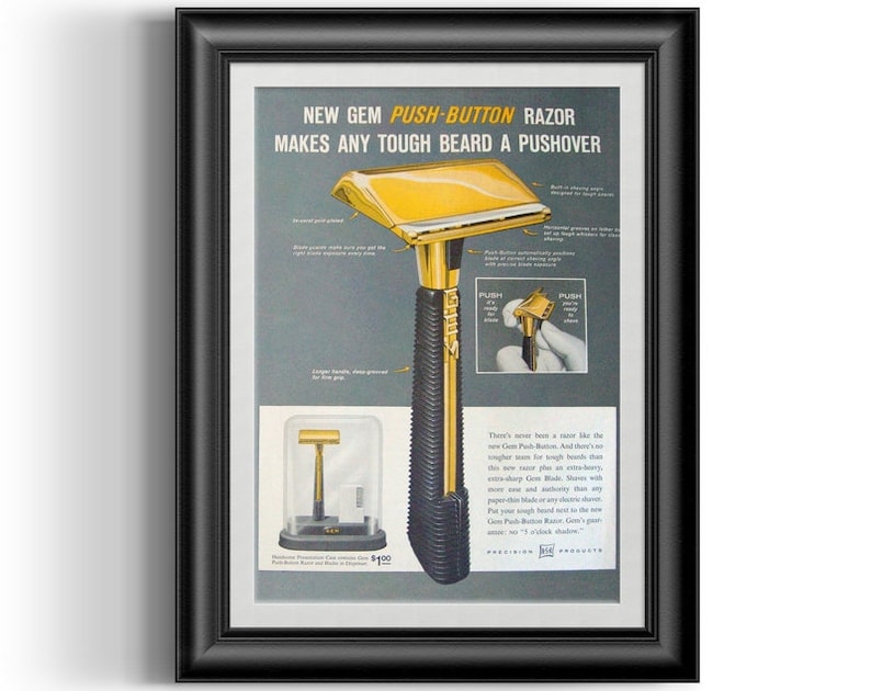 Vintage Gem Push-button Single Edge Safety Razor Advert Print - Etsy