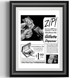 Vintage Gillette Blade Dispenser and Super-speed Razor Poster Print ...