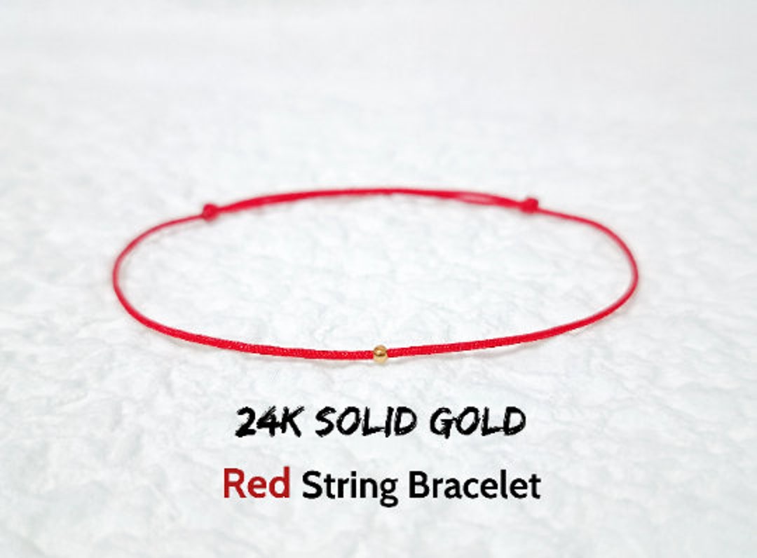 GENUINE 24K SOLID GOLD Red String Bracelet Pure Yellow Gold Amulet ...