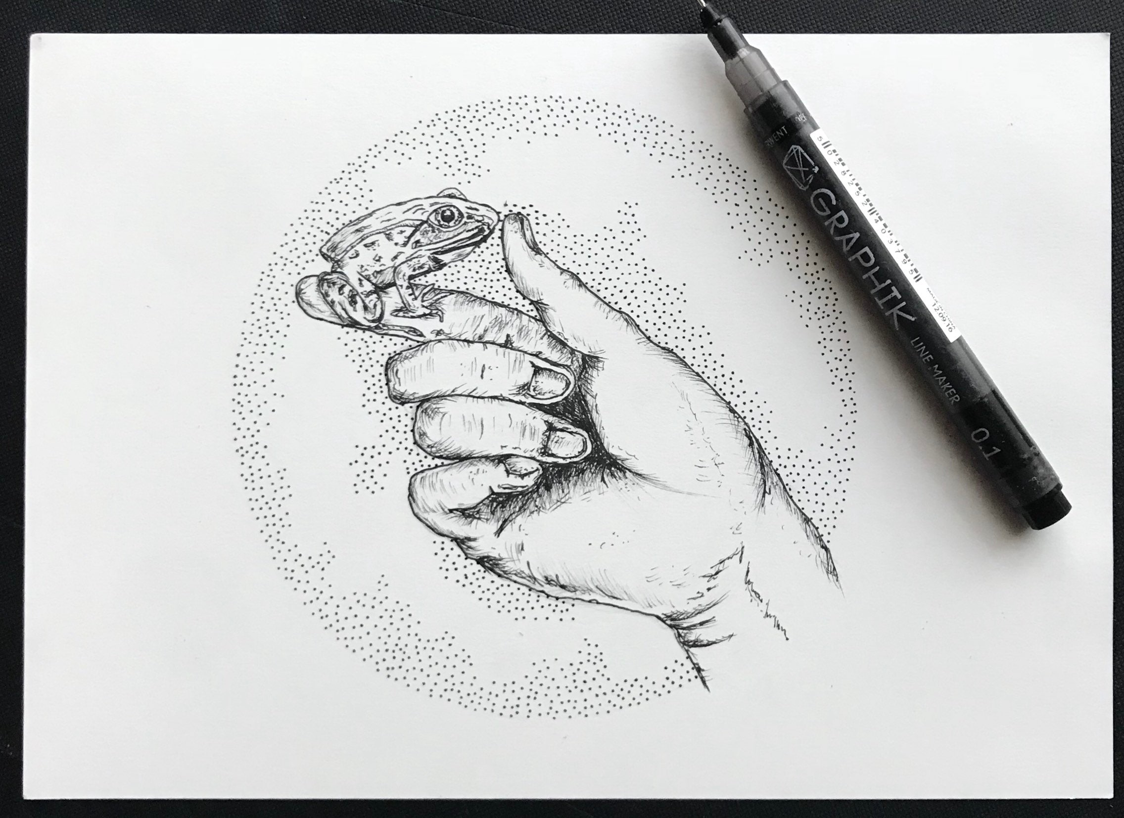 Hand With Frog Pen Drawing - Etsy