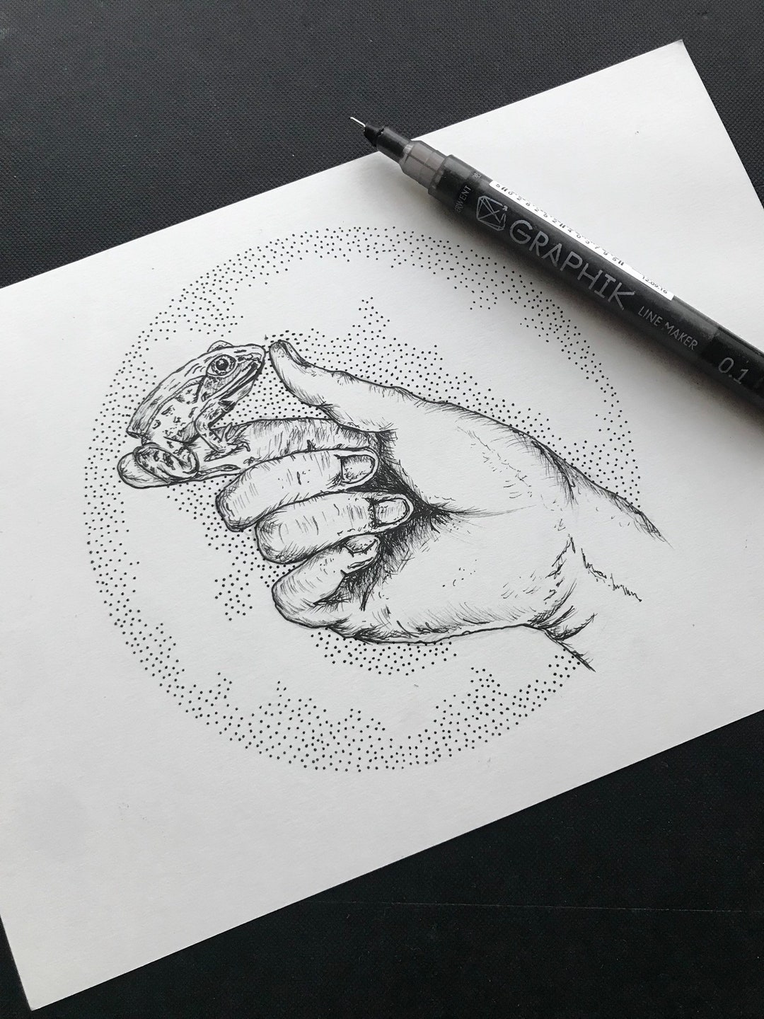 Hand With Frog Pen Drawing - Etsy