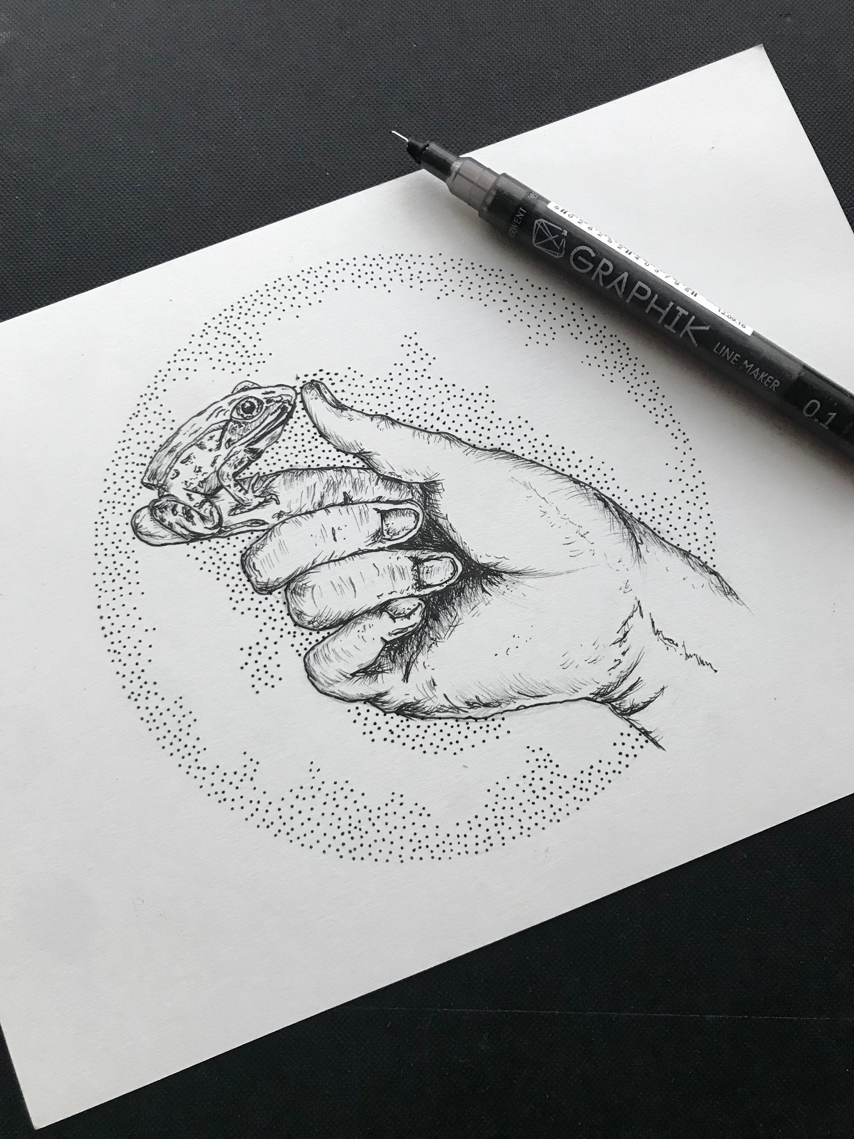 Hand With Frog Pen Drawing - Etsy