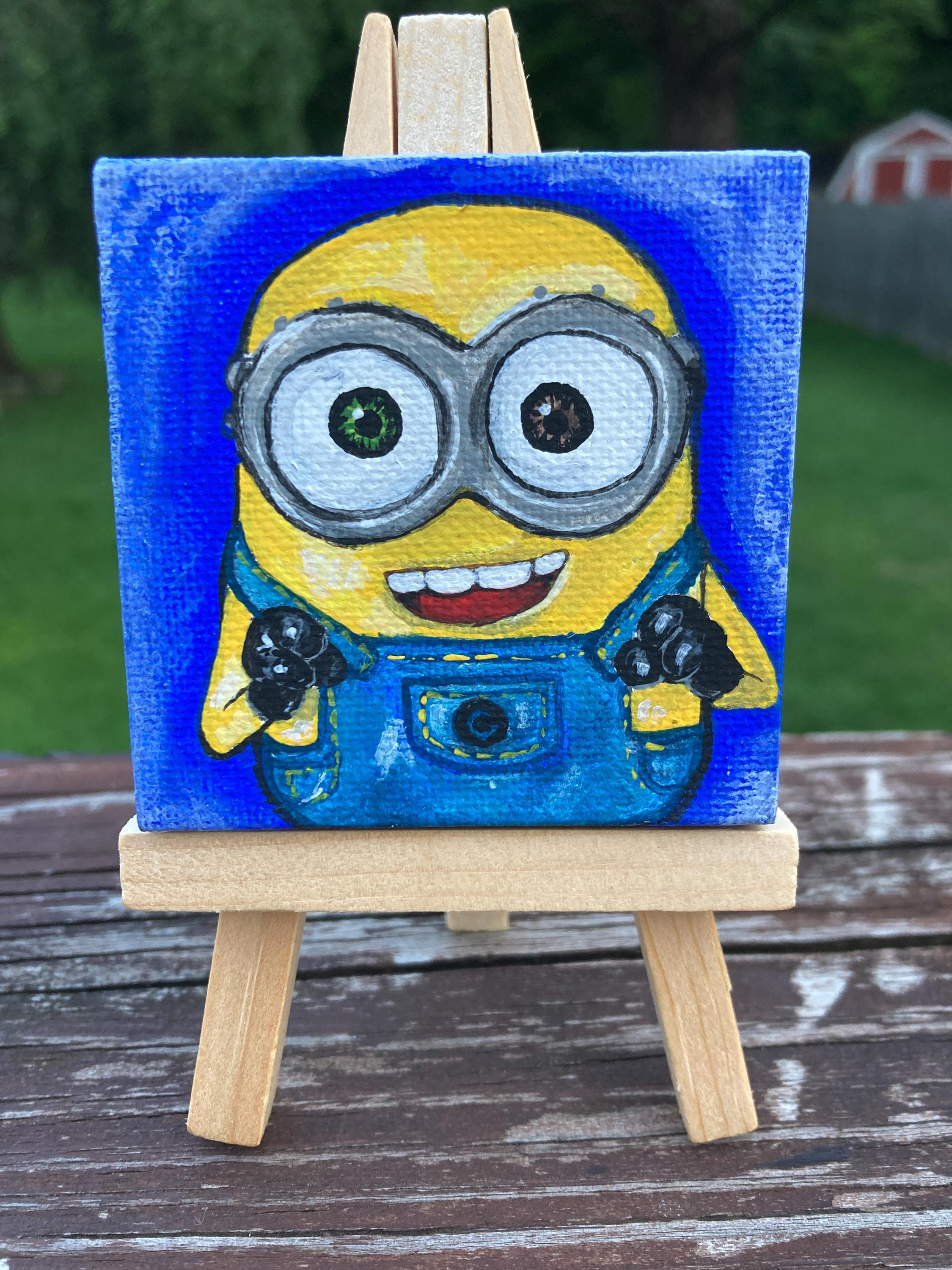 Minions/ Bob the Minion/ Tiny Art/ Mini Canvas Painting/ Despicable Me/ Minions Painting ...