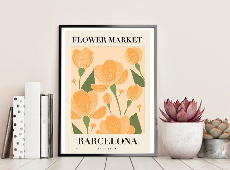 Flower Market Print Gallery Wall Spain Barcelona, Botanical Floral ...