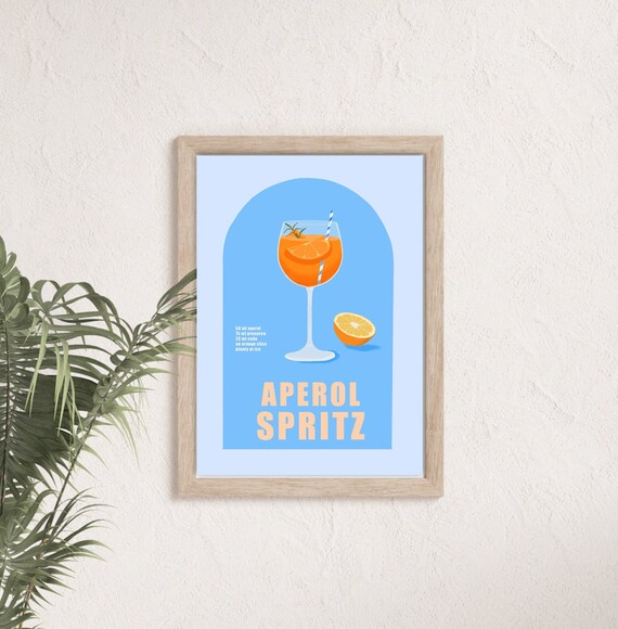 Aperol Spritz Cocktail Print Bar Cart Wall Art Retro Poster - Etsy
