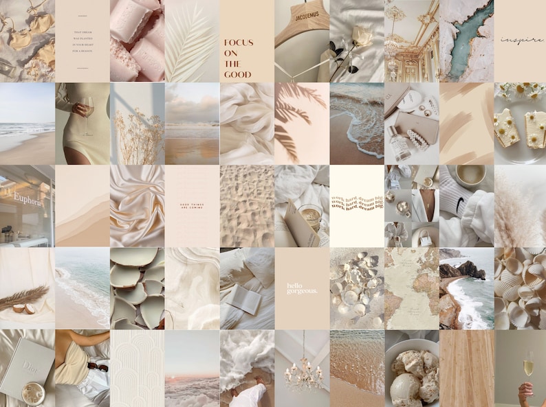 Photo Wall Collage Kit | Trendy Cream Neutral Aesthetic (set of 70 ...