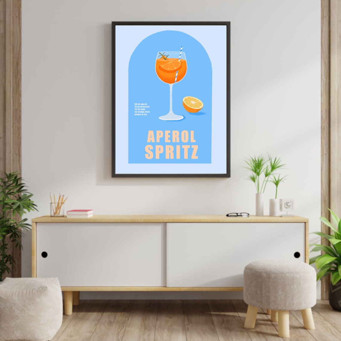 Aperol Spritz Cocktail Print, Bar Cart Wall Art, Retro Poster Aesthetic ...