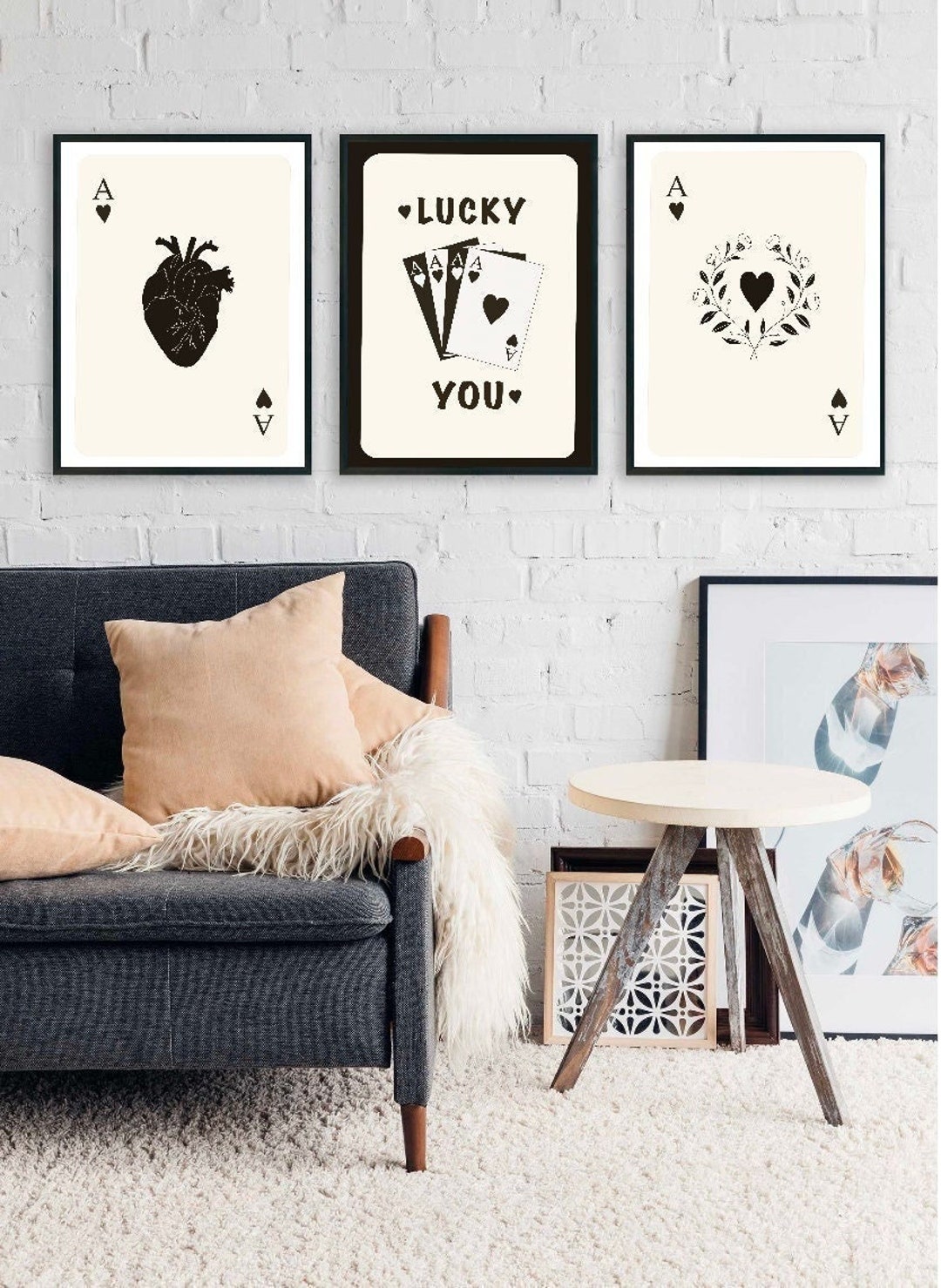 Trendy Retro Ace Print Set of 3 | Aesthetic Wall Decor Black Playing ...