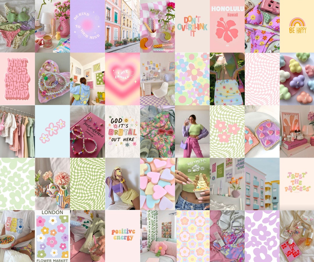 Photo Wall Collage Kit | Danish Pastel Pink Aesthetic (set of 74 Photos ...