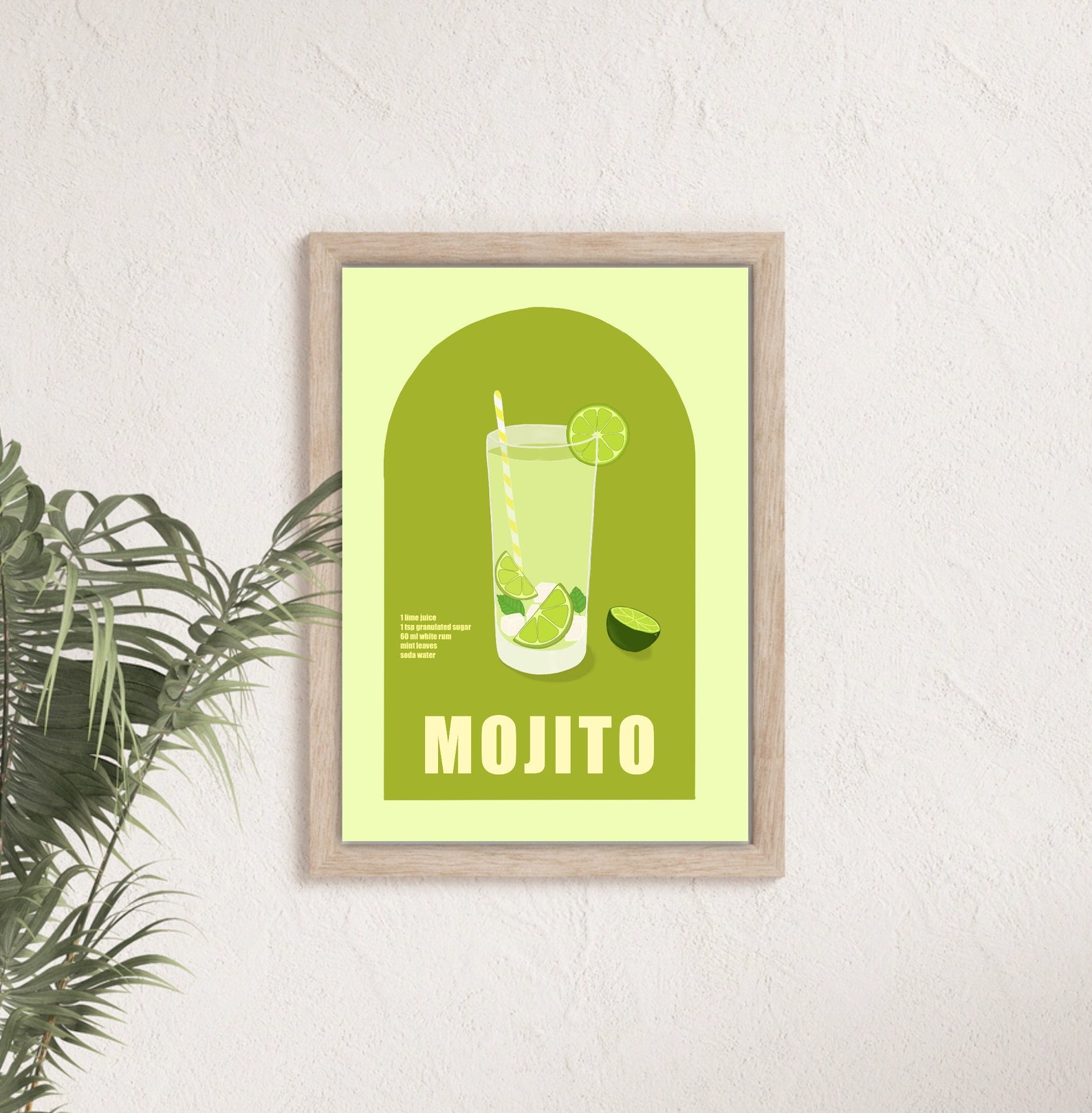 Mojito Cocktail Print, Bar Cart Wall Art, Retro Poster Aesthetic ...