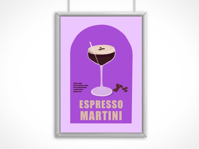 Espresso Martini Cocktail Print Bar Cart Wall Art Retro Poster Aesthetic Digital Download