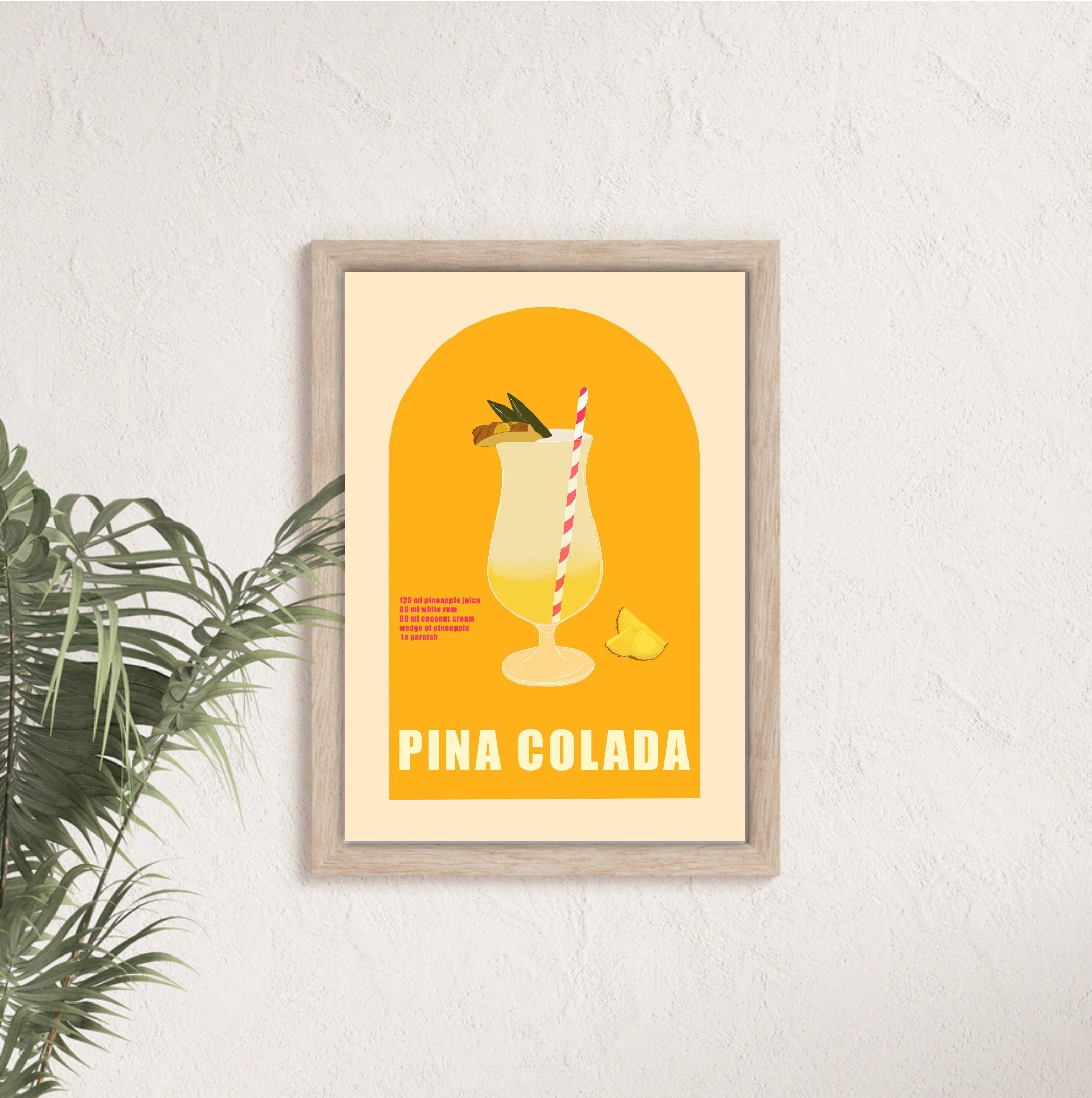 Pina Colada Cocktail Print, Bar Cart Wall Art, Retro Poster Aesthetic ...