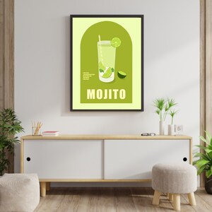Mojito Cocktail Print, Bar Cart Wall Art, Retro Poster Aesthetic ...