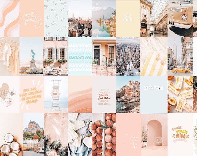 Peach Wall Collage Kit, Blue Collage Kit, Peach & Blue Aesthetic ...