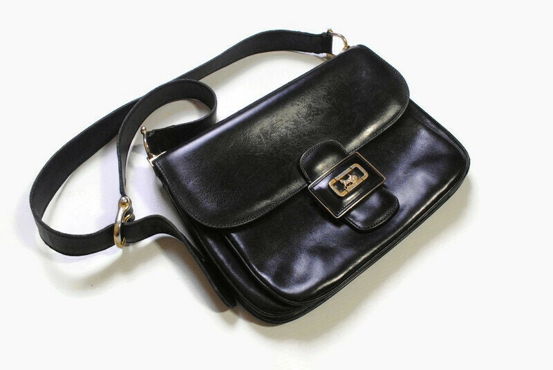 Vintage CELINE Black Leather Bag Women's Crossbody Shoulders Vintage CELINE Black Leather Bag Women's Crossbody Shoulders