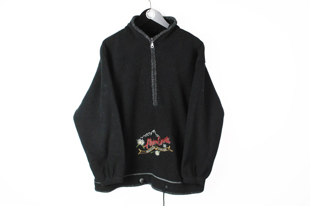 Vintage ALPINE SPORTS Switzerland Fleece Sweater Half Zip Black Sweater ...