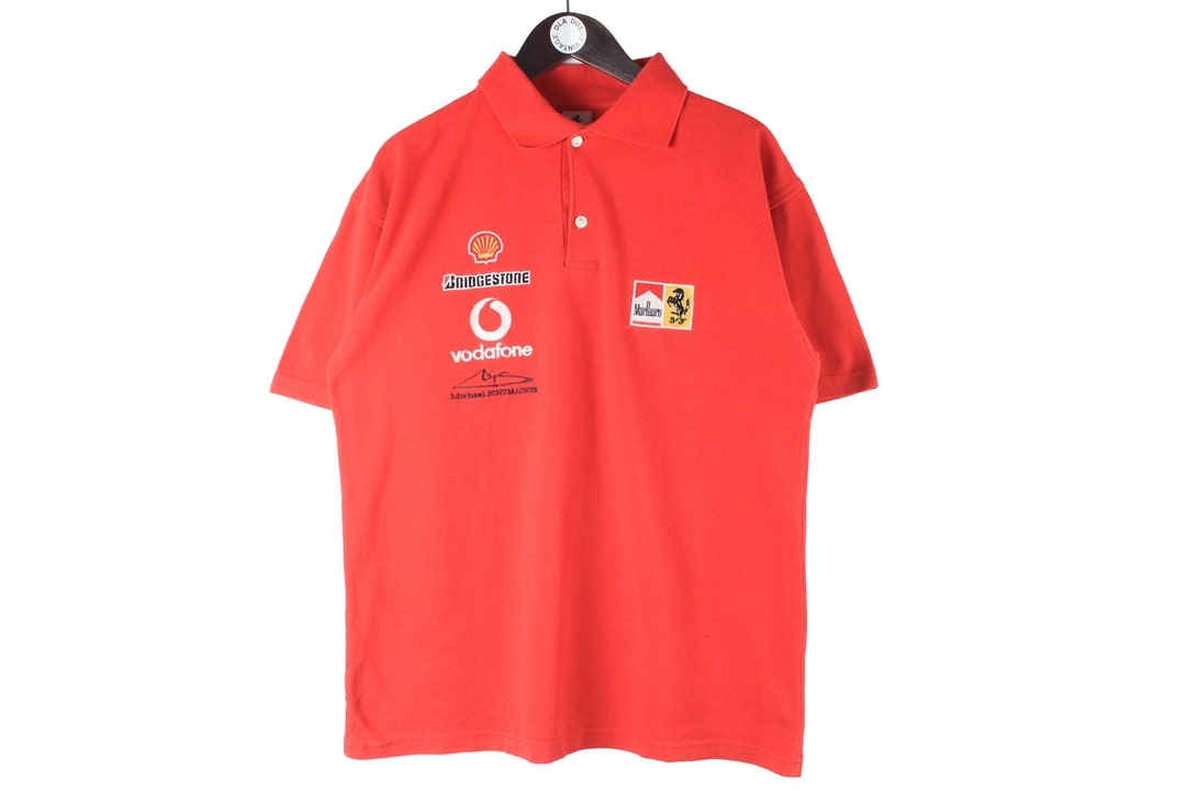 Vintage FERRARI Polo T-shirt Red Men's Michael Schumacher Authentic ...