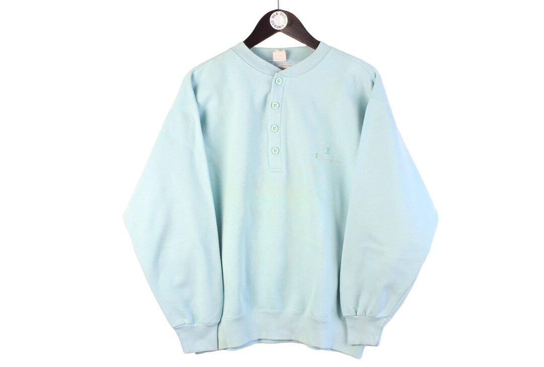 Vintage CHAMPION USA Small Logo Henley Sweatshirt Size S Men's Blue ...