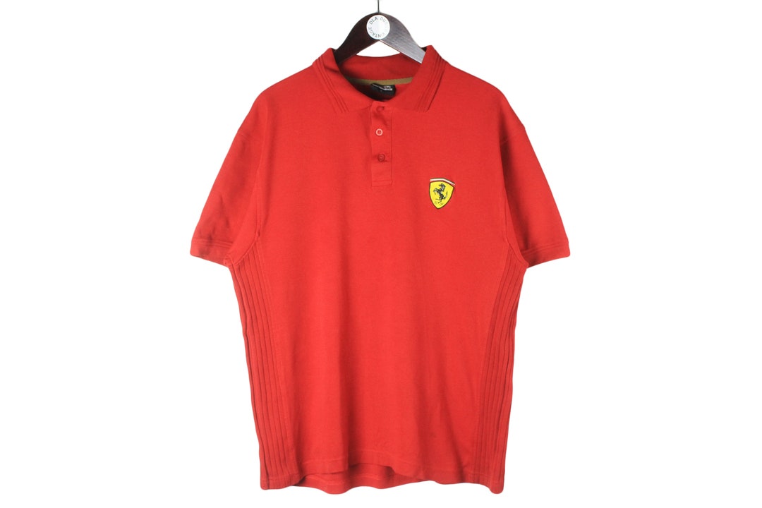 Vintage FERRARI Polo T-shirt Red Size Men's L Small Logo Authentic Race ...
