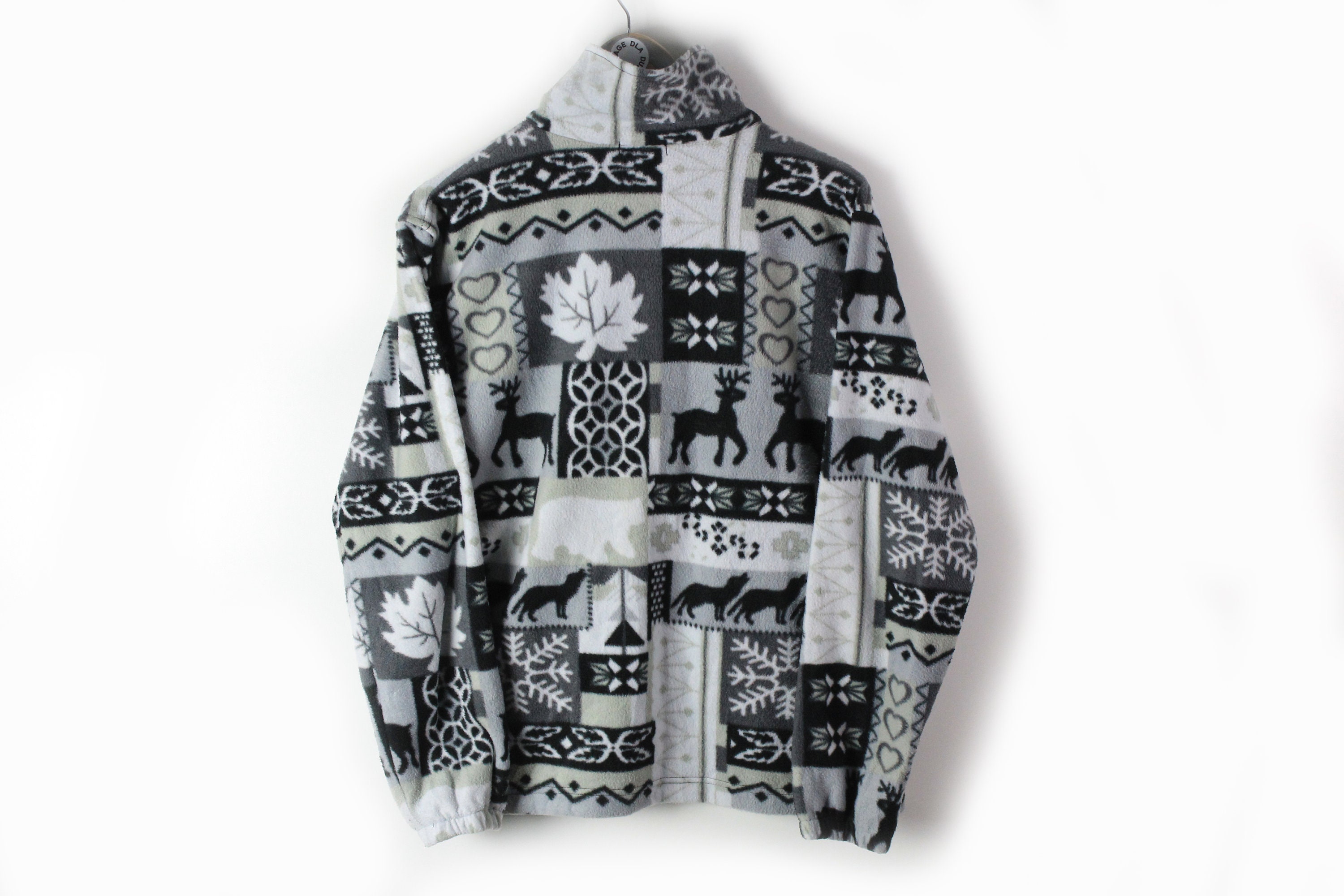 Vintage FLEECE Full Zip Sweater Abstract Pattern Size S Gray - Etsy