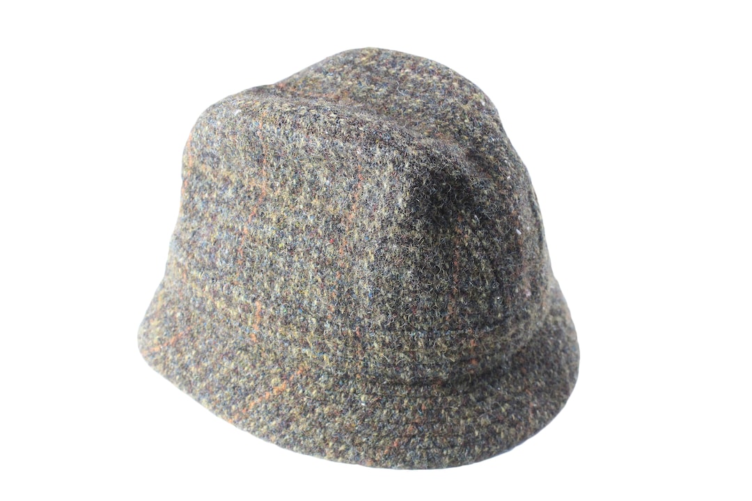 Vintage HARRIS TWEED Wool Bucket Hat Authentic Style Casual Men's Hunting Accessories Classic UK ...
