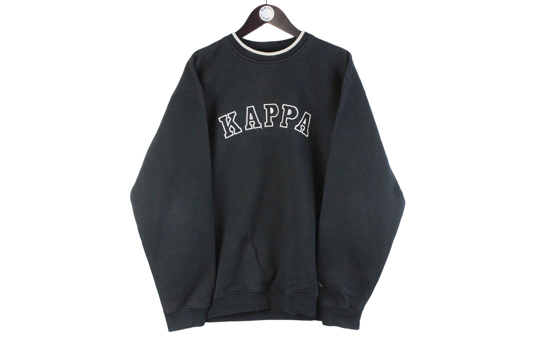 Vintage KAPPA Sweatshirt Size XL Men's Big Logo Black Sport Crew Neck Retro Rare Rave Italy ...