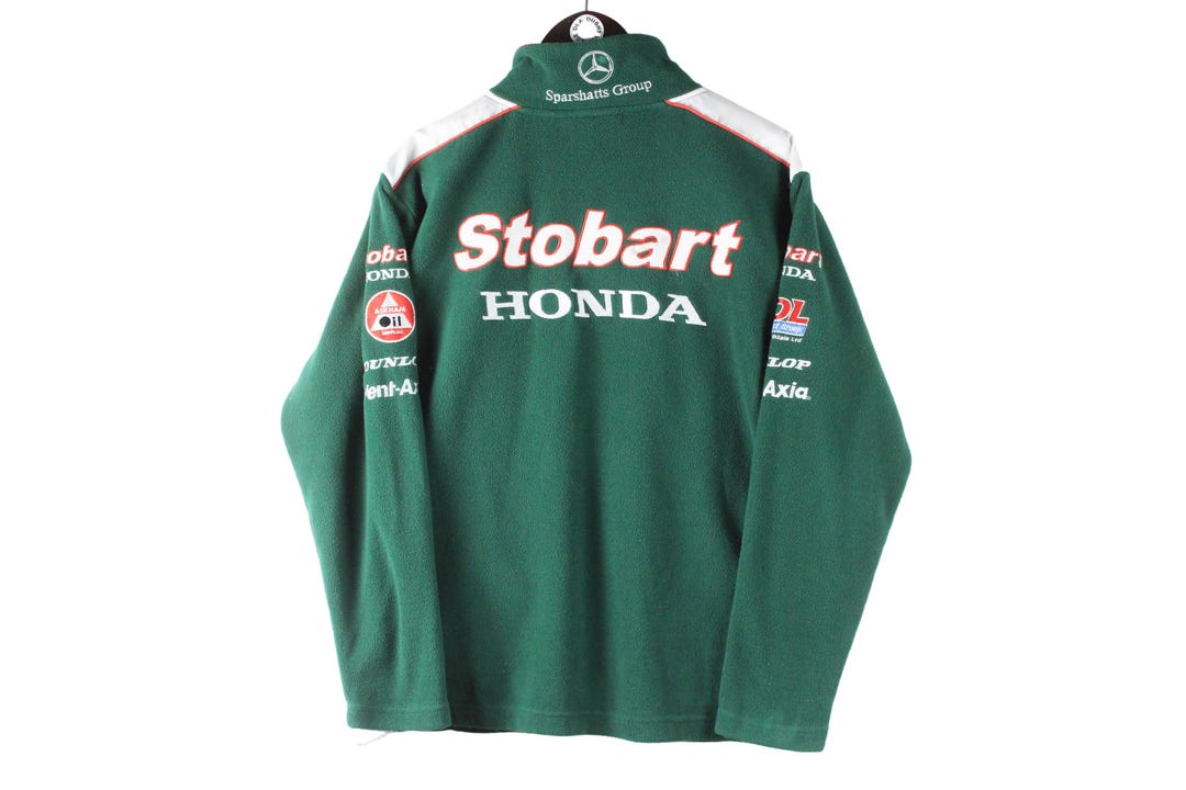 Vintage HONDA Stobart Racing Team Fleece Sweater Full Zip Size S Green ...
