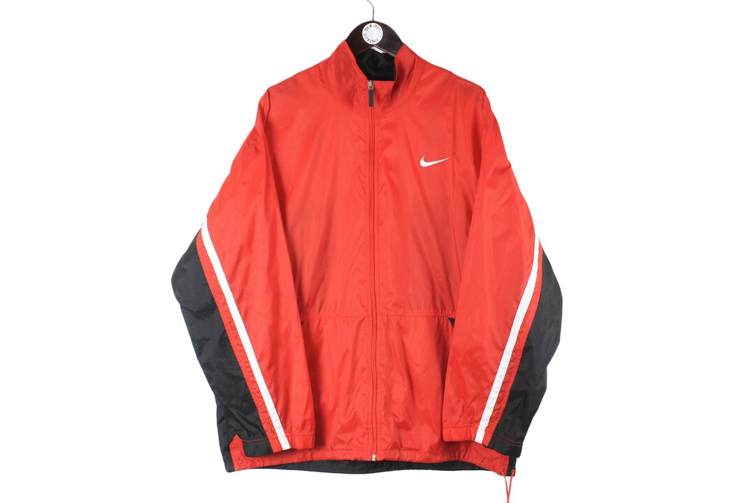 Vintage NIKE Jacket Size L Authentic Red Black Swoosh Big Logo Retro ...