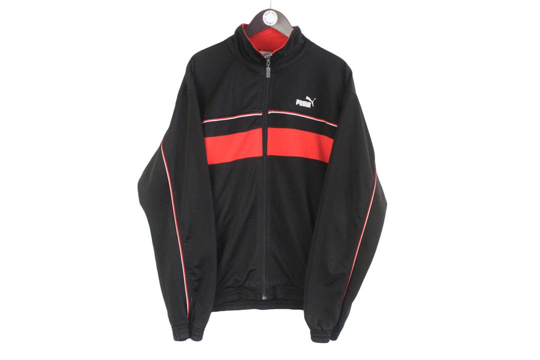 Vintage PUMA Track Jacket Size Men's L Oversize Authentic Black Red ...