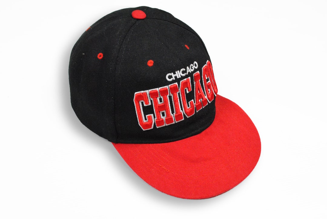 Vintage CHICAGO City Hat Big Logo Cap NBA Hip Hop Black Red Retro ...