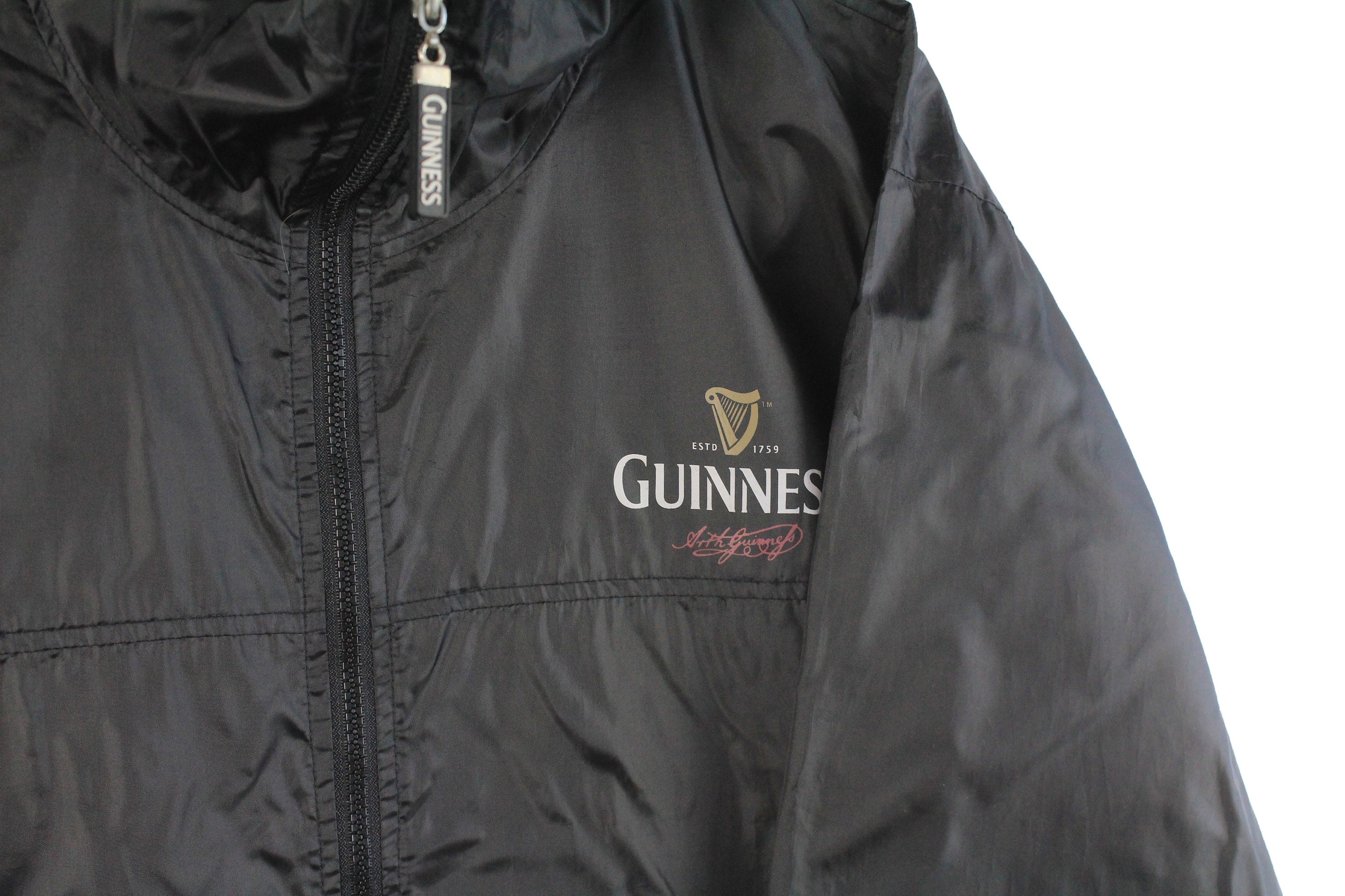 Vintage GUINNESS Jacket Small Logo Black Full Zip Men's Size XL Retro ...