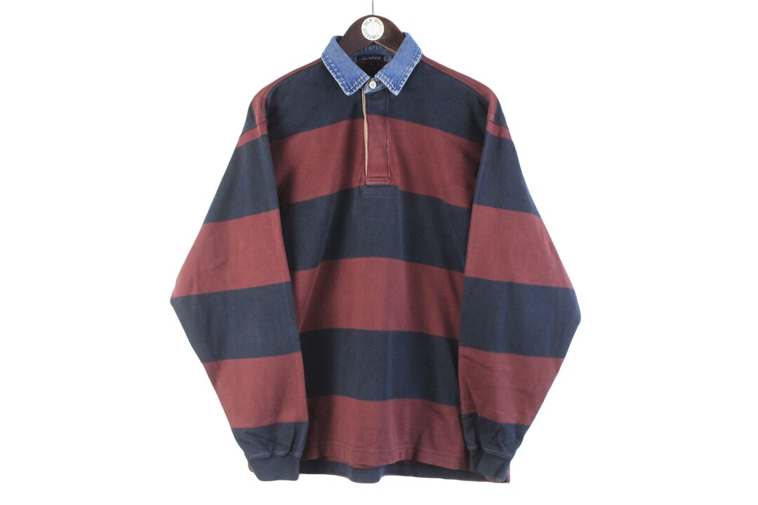 Vintage GANT USA Rugby Shirt Red Blue Collared Long Sleeve Jumper Size ...