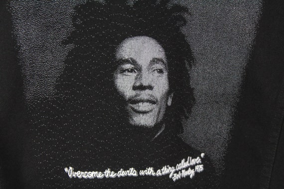vintage BOB MARLEY 1994 Denim Jacket black jean coat … - Gem