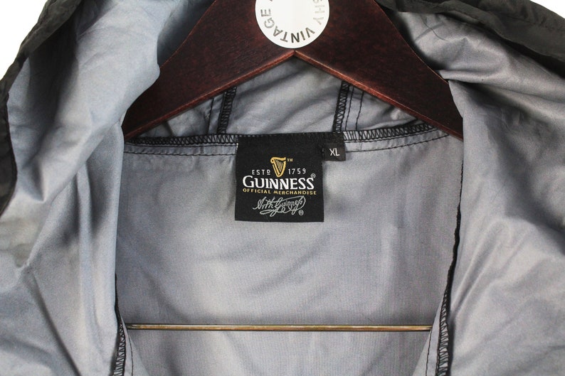 Vintage GUINNESS Jacket Small Logo Black Full Zip Men's Size XL Retro ...