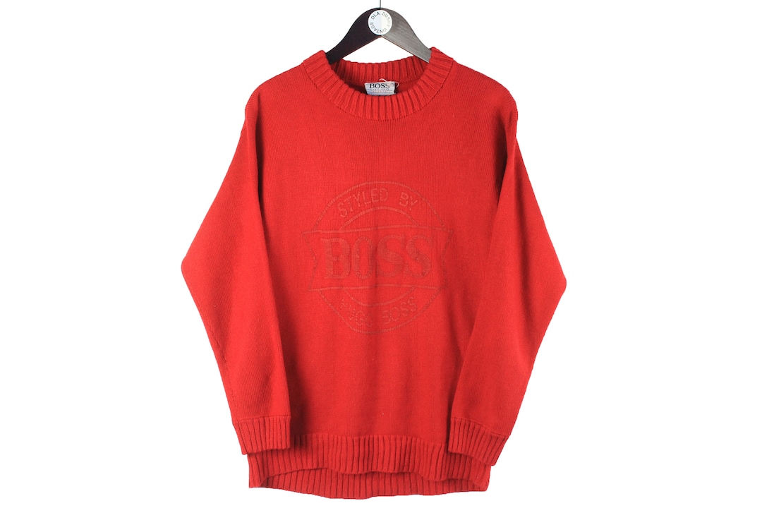 Vintage HUGO BOSS Sweater Big Logo Size S 90's 80's Retro Luxury Brand ...