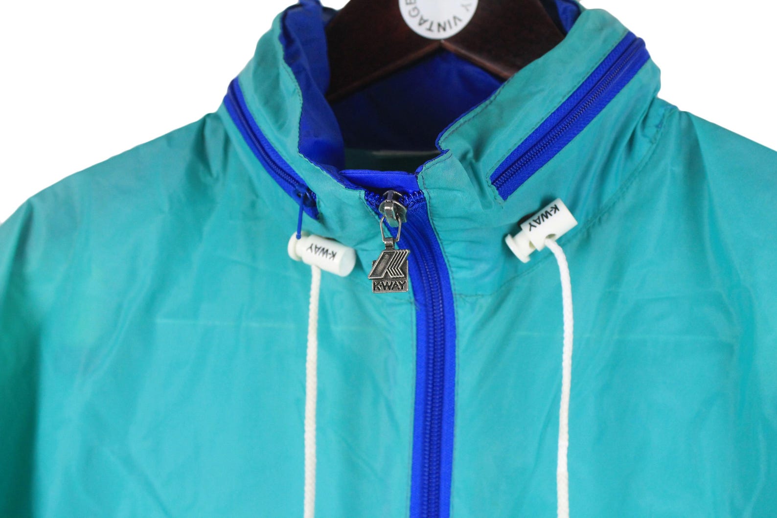 Vintage K-WAY Jacket Windbreaker Coat Retro Blue Bright Clothing Men's ...