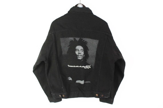 vintage BOB MARLEY 1994 Denim Jacket black jean coat … - Gem