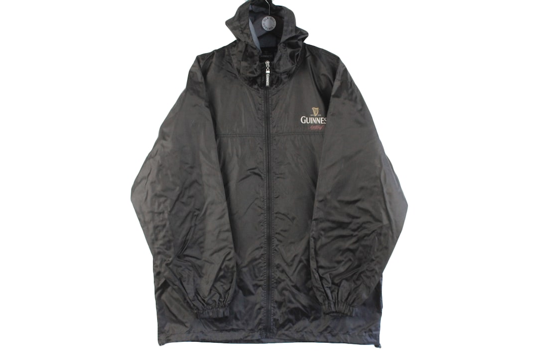 Vintage GUINNESS Jacket Small Logo Black Full Zip Men's Size XL Retro ...