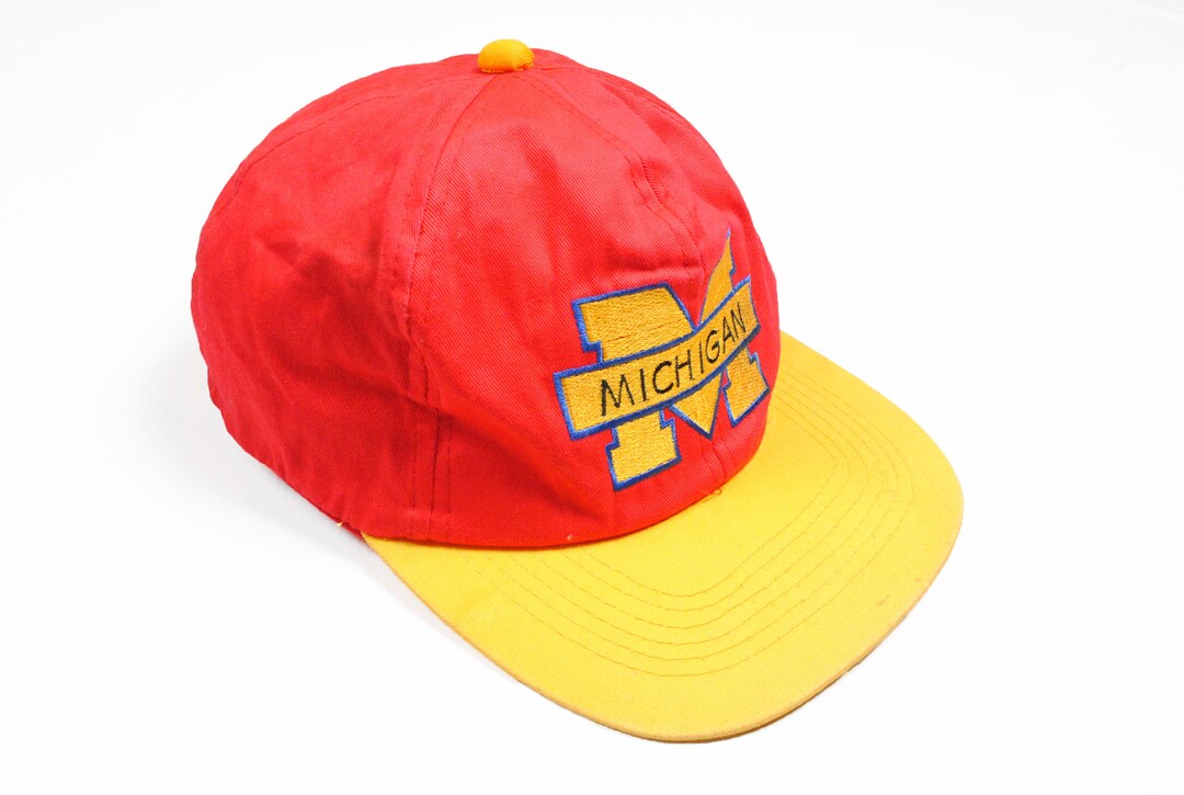 Vintage MICHIGAN Wolverines Hat Big Logo Cap Basketball Red Yellow ...