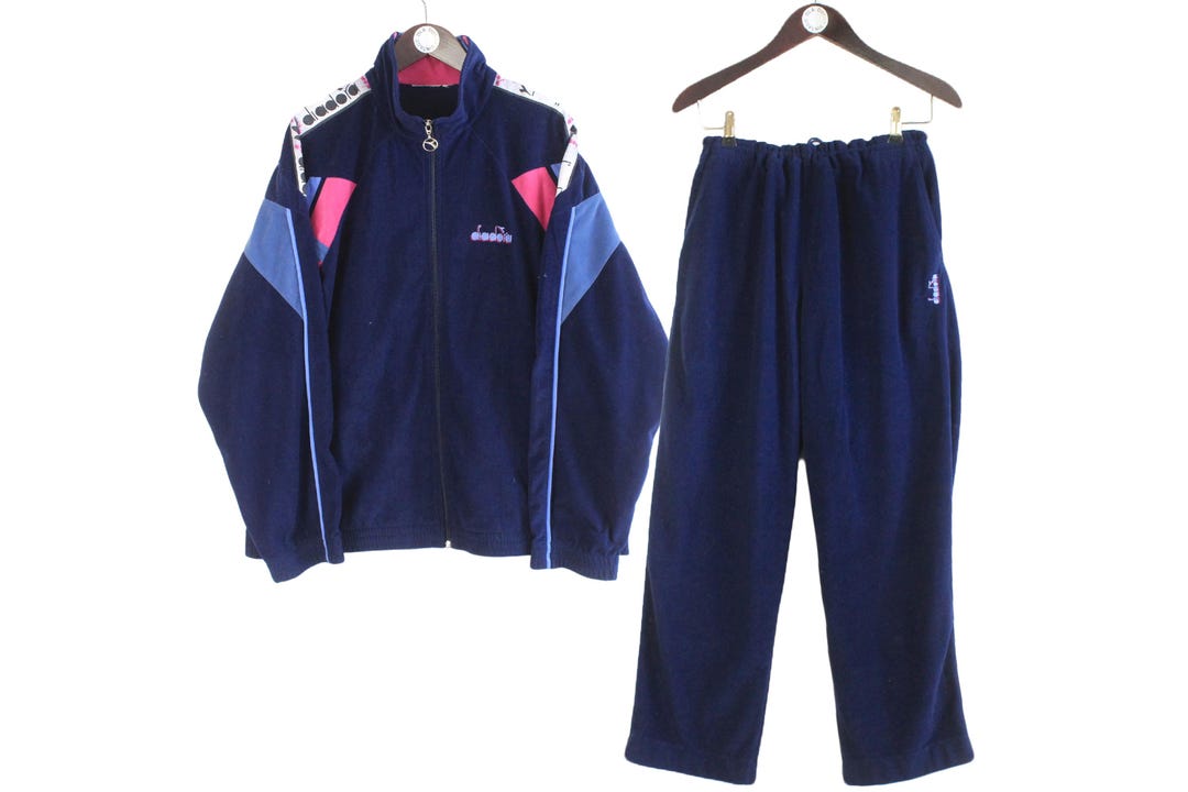 Vintage DIADORA Tracksuit Men's Blue Oversize Retro Sport Clothing Rave ...
