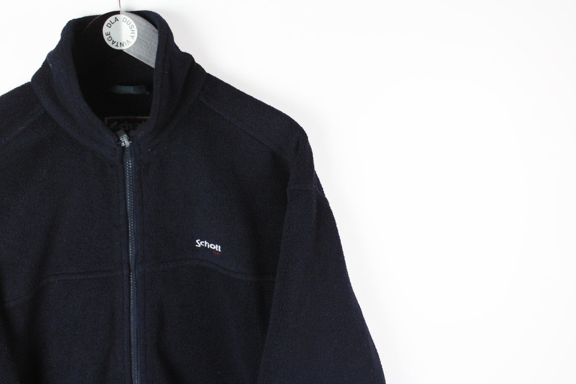 Vintage SCHOTT NYC Fleece Full Zip Sweater Navy Blue Small - Etsy